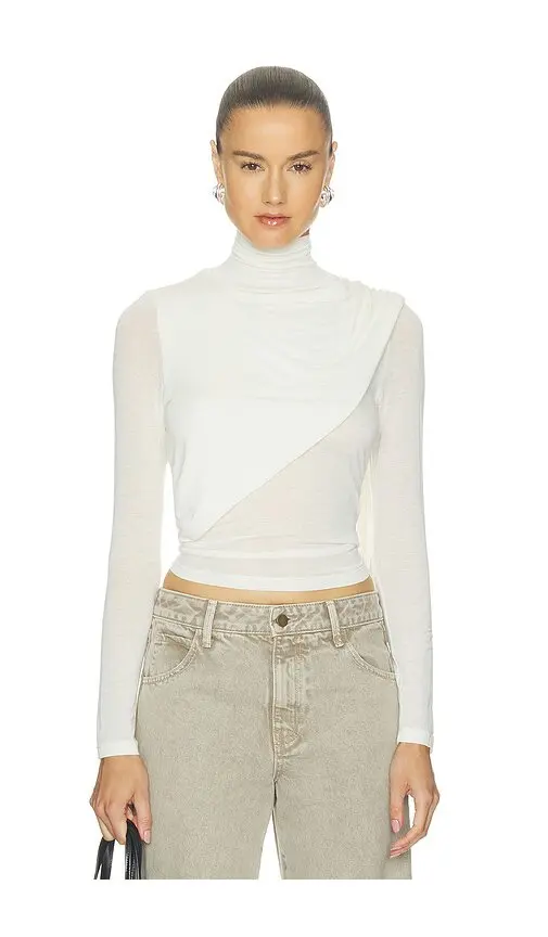 Enza Costa Sheer Cashmere Jersey Bandana Turtleneck Top In . Also - White