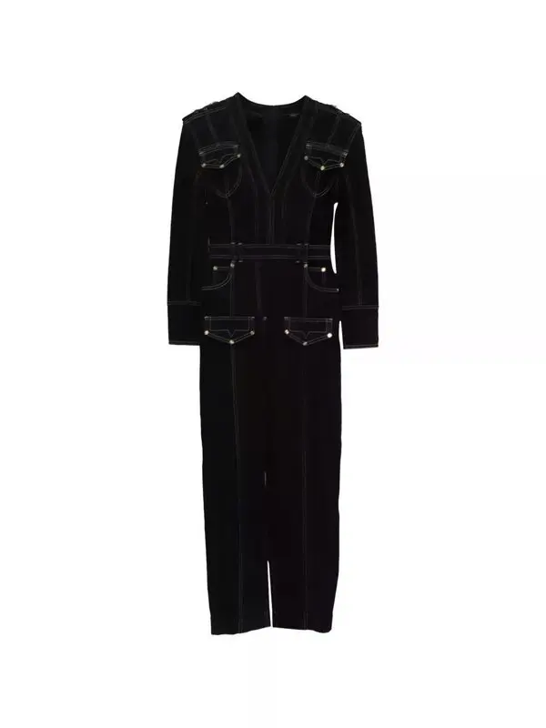 Balmain V-neck Denim Jumpsuit - Black