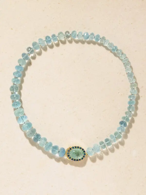 Ileana Makri 18-karat Gold, Aquamarine, Tourmaline And Diamond Beaded Necklace - Blue