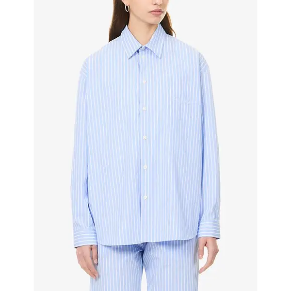 Sporty & Rich Logo-embroidered Striped Cotton Shirt