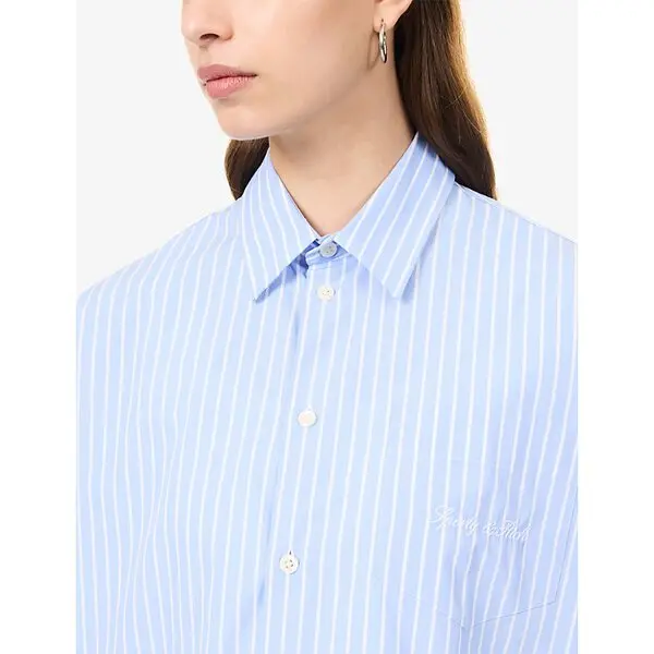 Sporty & Rich Logo-embroidered Striped Cotton Shirt