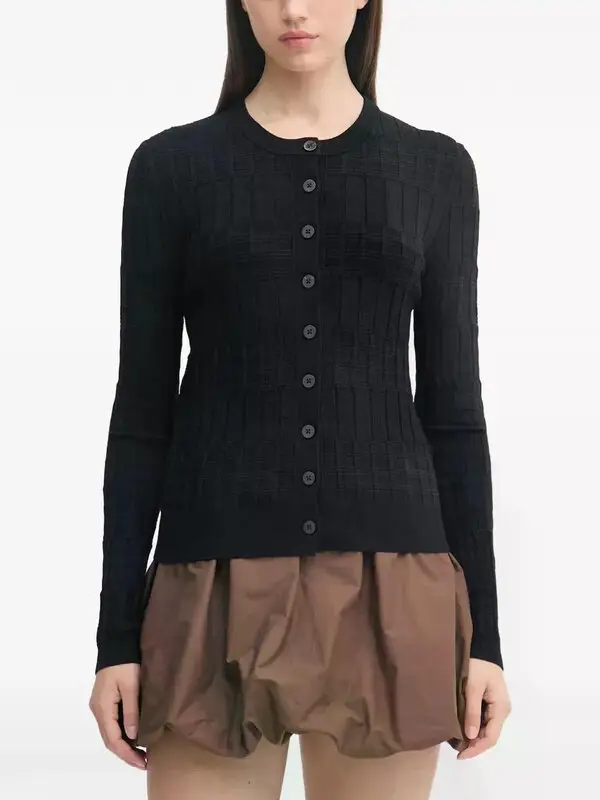 Sisley Check-knit Button-up Cardigan