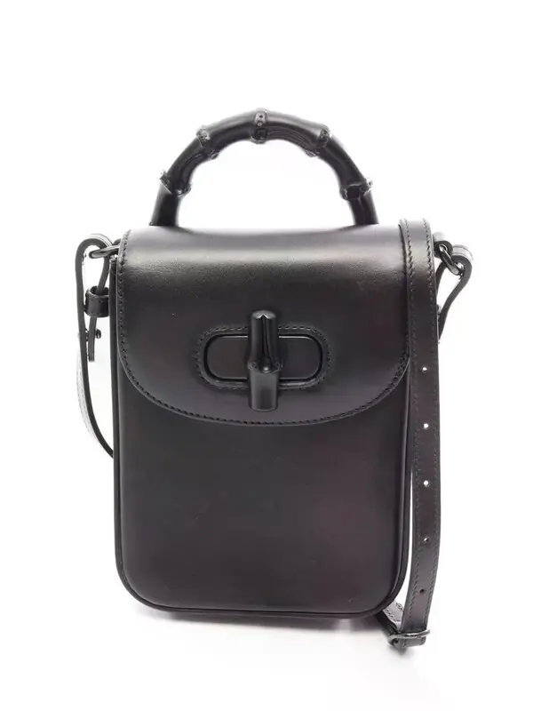 Gucci 2016-2026 Mini Calfskin Bamboo Top Handle Bag Satchel - Black