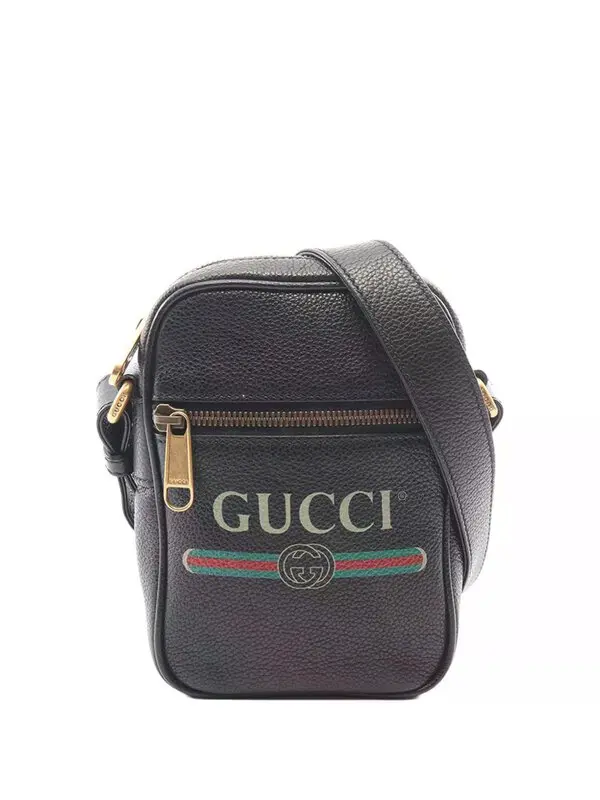 Gucci Grained Calfskin Logo Cross Body Bag - Black