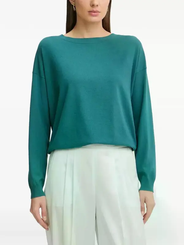 Sisley Boat-neck Drop-shoulder Knitted Pullover - Green