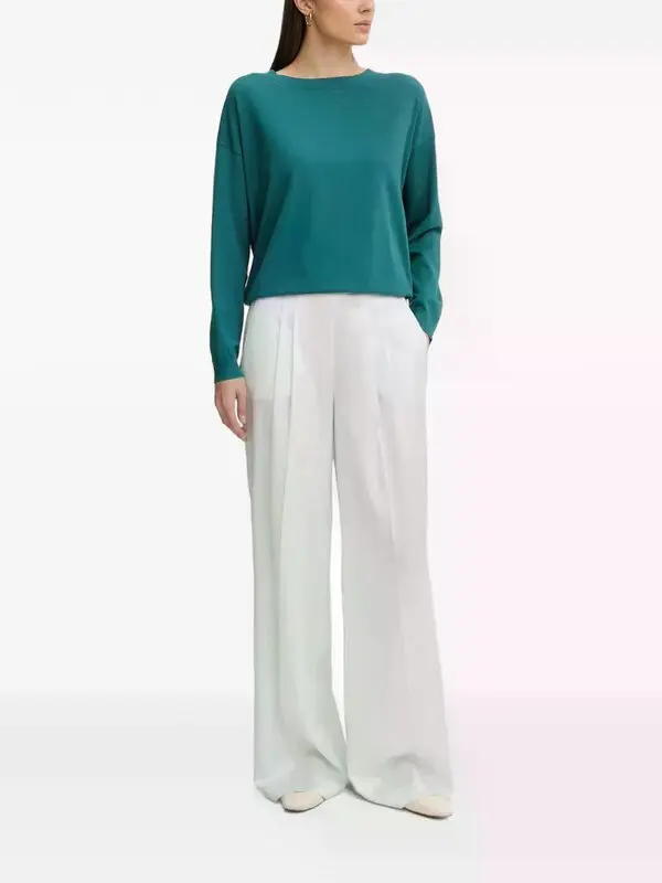 Sisley Boat-neck Drop-shoulder Knitted Pullover - Green