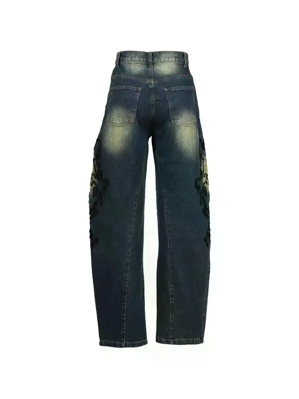 VIVAMUS Embroidered Faded Jeans