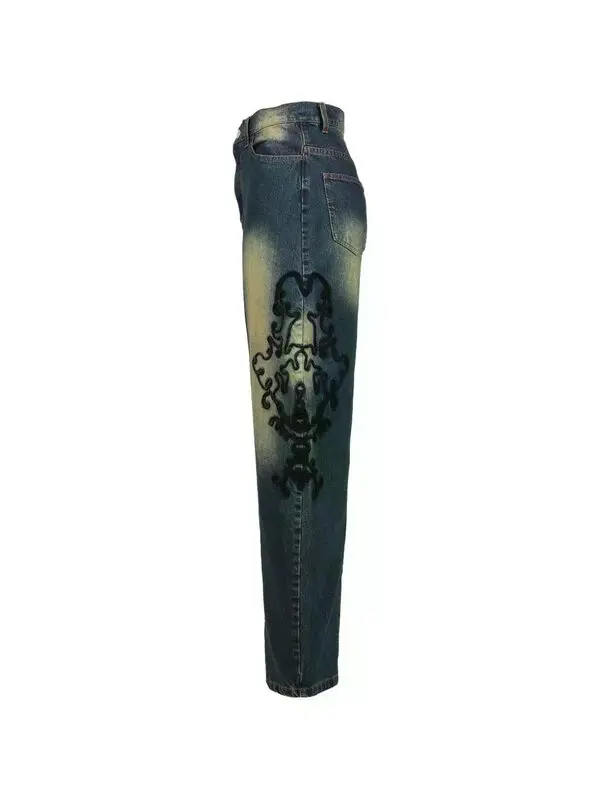 VIVAMUS Embroidered Faded Jeans