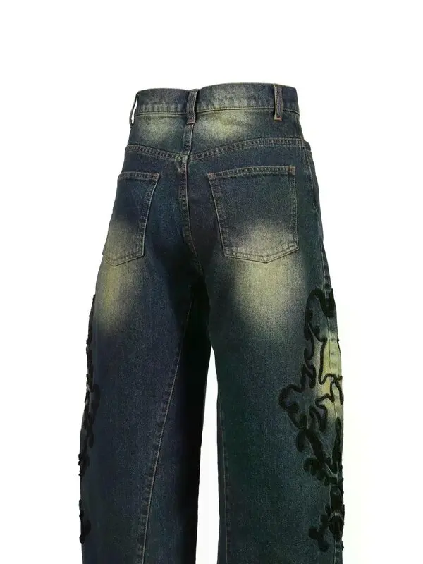 VIVAMUS Embroidered Faded Jeans