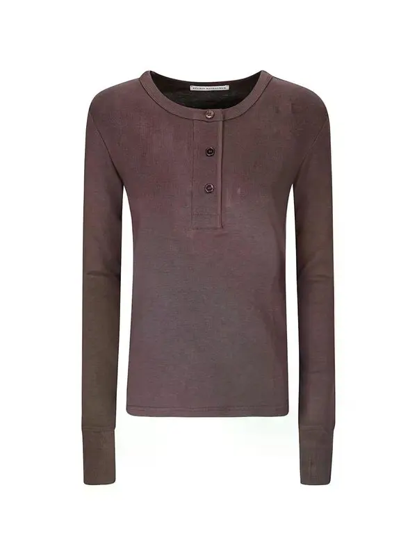 Studio Nicholson Roane Ribbed Henley Top - Brown