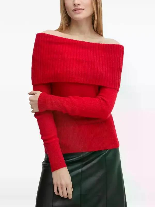 Sisley Off-shoulder Ribbed-knit Sweater