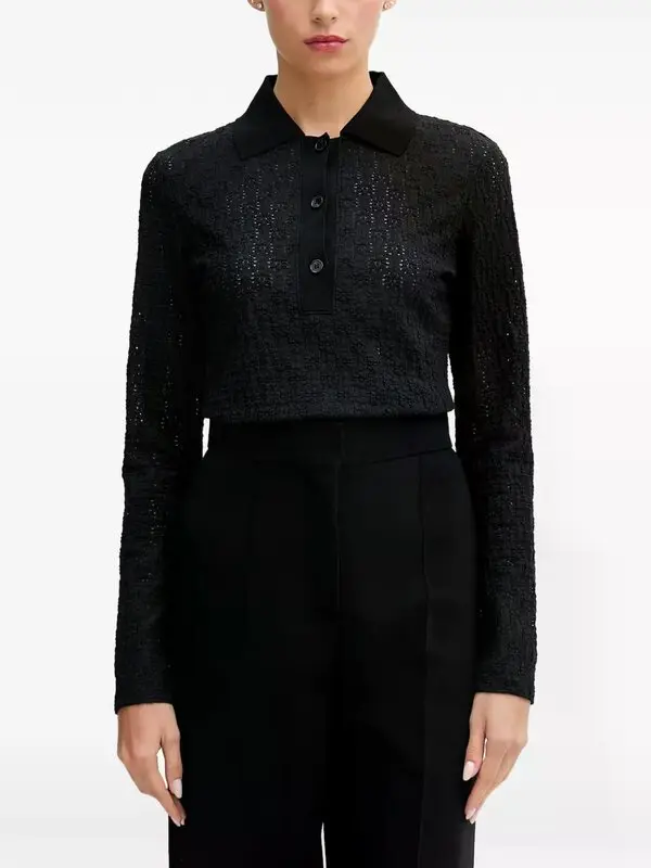 Sisley Crochet-knit Long-sleeve Polo Shirt