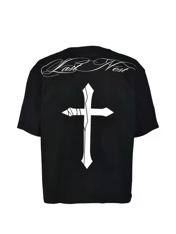 LAST NEST Cracked Cross Logo Graphic-print T-shirt