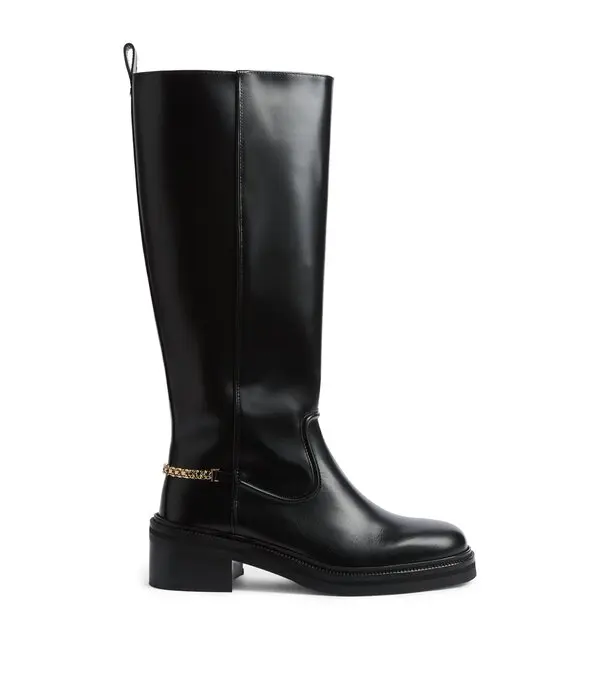 Maje Leather Embellished Knee Boots