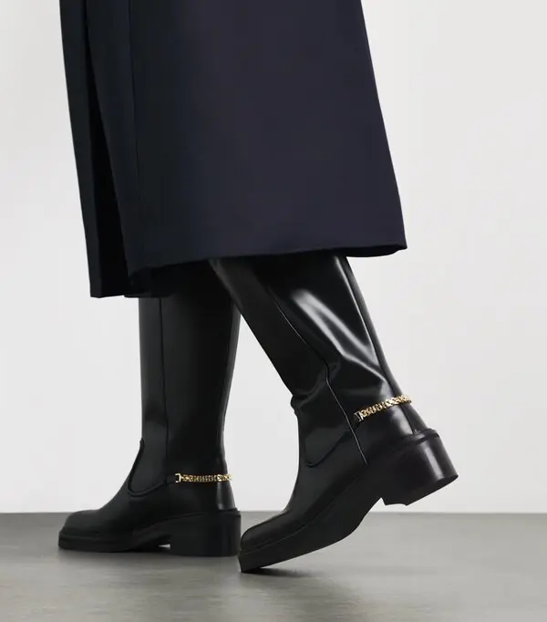 Maje Leather Embellished Knee Boots