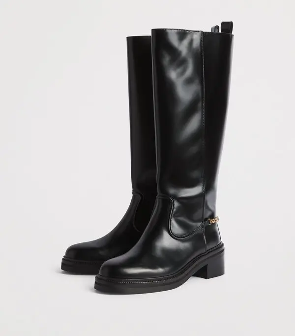 Maje Leather Embellished Knee Boots