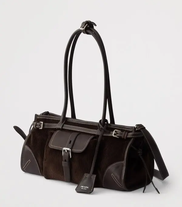 Prada Medium Bonnie Corduroy And Leather Top-handle Bag