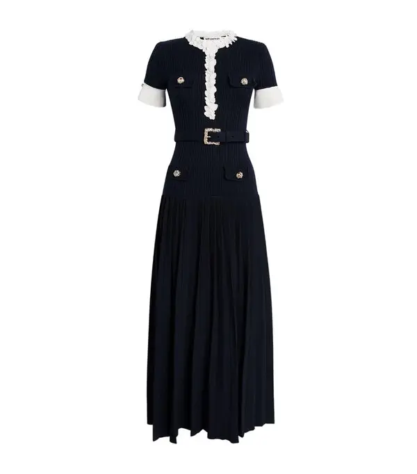 SELF-PORTRAIT Ribbed Ruffle-detail Midi Dress