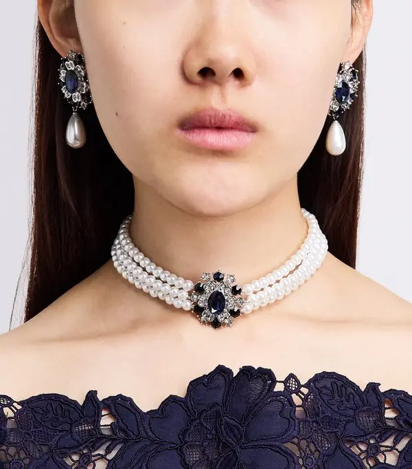 SELF-PORTRAIT Faux Pearl And Crystal-embellished Drop Earrings