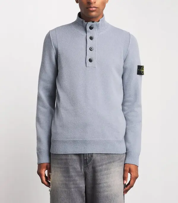Stone Island Wool-blend Button-up Sweater - Grey
