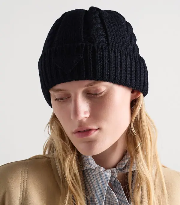 Prada Virgin Wool Triangle Beanie