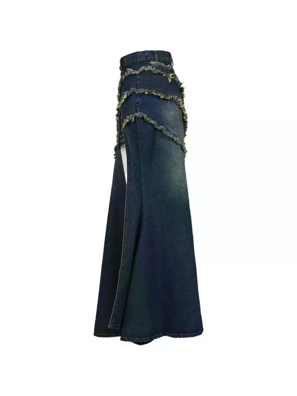 VIVAMUS Long Frayed Tiered Skirt - Blue