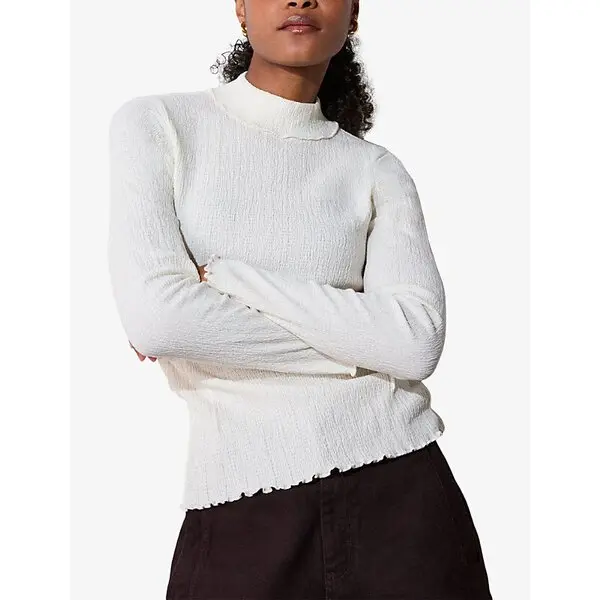Whistles Textured Long-sleeve Stretch Cotton-blend Top