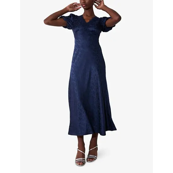 Whistles Floral Jacquard Satin Midi Dress