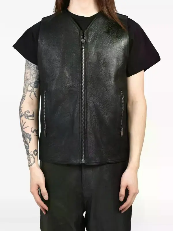 DET BLEV SENT Zip-up Leather Vest
