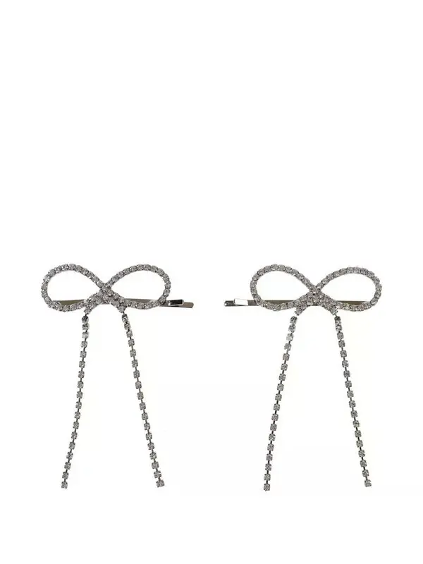 YELLOWSWALLOW Crystal-embellished Ribbon Hair Clips - Silver