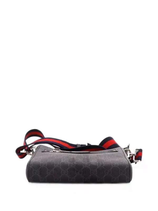 Gucci Web Strap Front Zip Messenger Bag Gg Coated Canvas Cross Body Bag