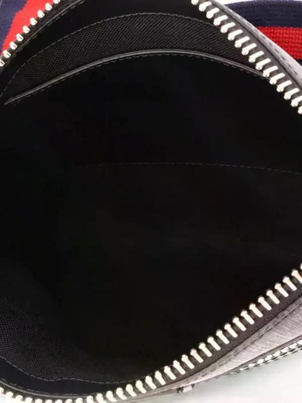 Gucci Web Strap Front Zip Messenger Bag Gg Coated Canvas Cross Body Bag