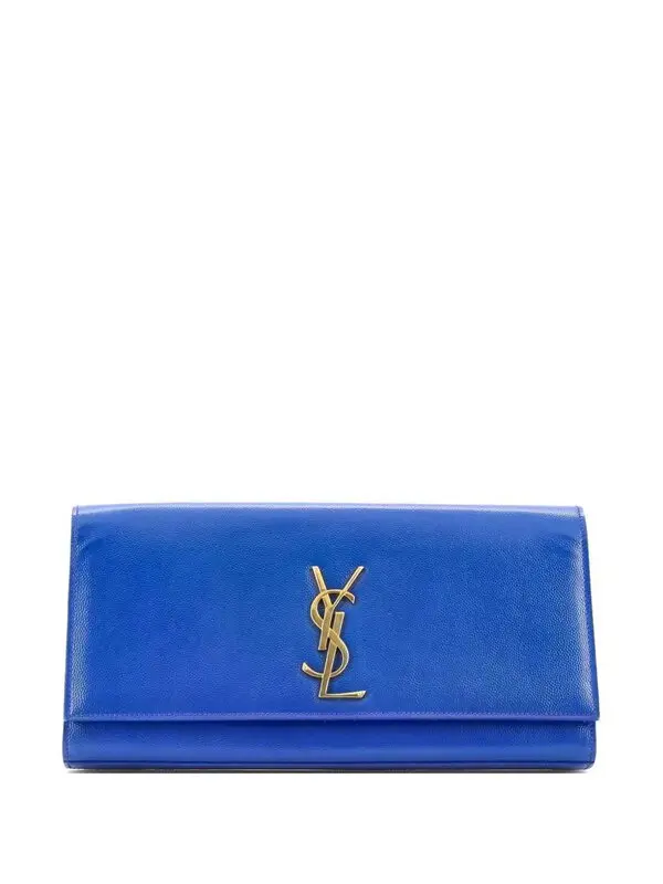 Saint Laurent Leather Monogram Clutch Bag - Blue