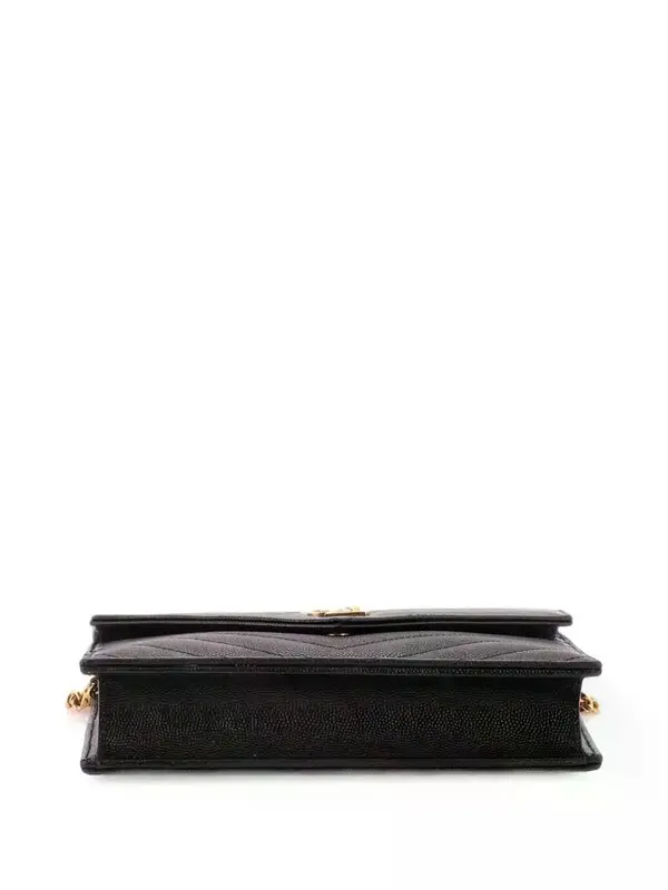 Saint Laurent Classic Monogram Wallet On Chain Matelasse Chevron Leather Small Crossbody Bag - Black