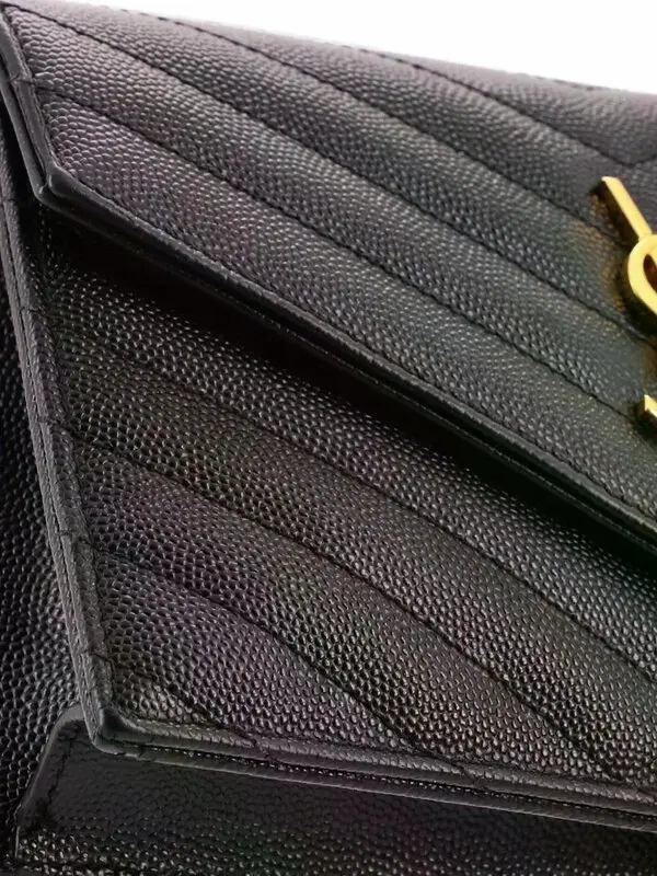 Saint Laurent Classic Monogram Wallet On Chain Matelasse Chevron Leather Small Crossbody Bag - Black