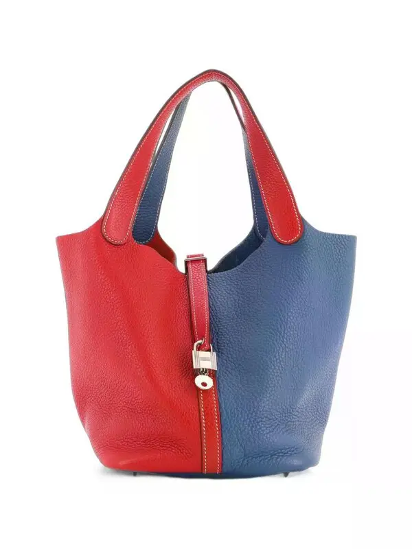 Hermès Casaque Picotin Lock Bag Clemence Mm Tote - Blue