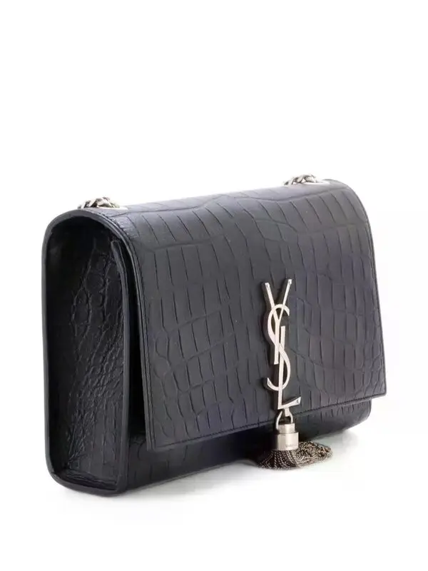 Saint Laurent Classic Monogram Tassel Crocodile Embossed Leather Medium Crossbody Bag