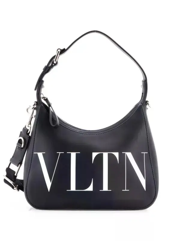 Valentino Garavani Vltn Printed Leather Small Hobo Bag - Black