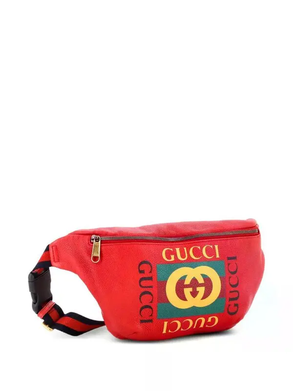 Gucci Logo Printed Leather Medium Belt Bag - Red