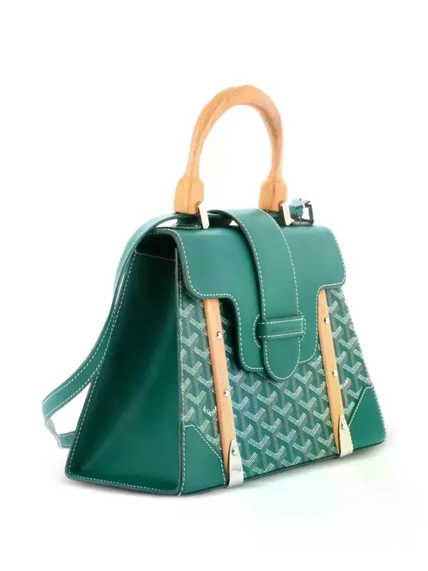 Goyard Saigon Top Handle Bag Coated Canvas With Leather Pm Satchel - Green