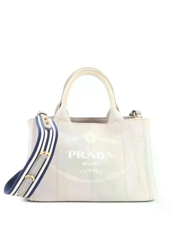 Prada Canapa Convertible Canvas Mini Tote Bag - Neutrals