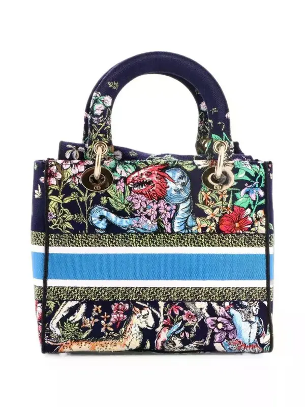 Dior Lady D-lite Bag Embroidered Canvas Medium Satchel - Multicolour