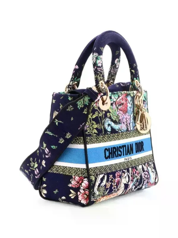 Dior Lady D-lite Bag Embroidered Canvas Medium Satchel - Multicolour