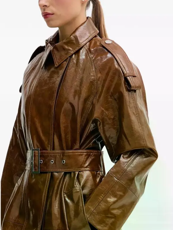 Sisley Belted Crinkled-finish Coat