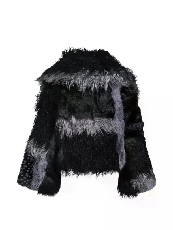 JADED LONDON Oksana Faux-fur Patchwork Asymmetric Jacket