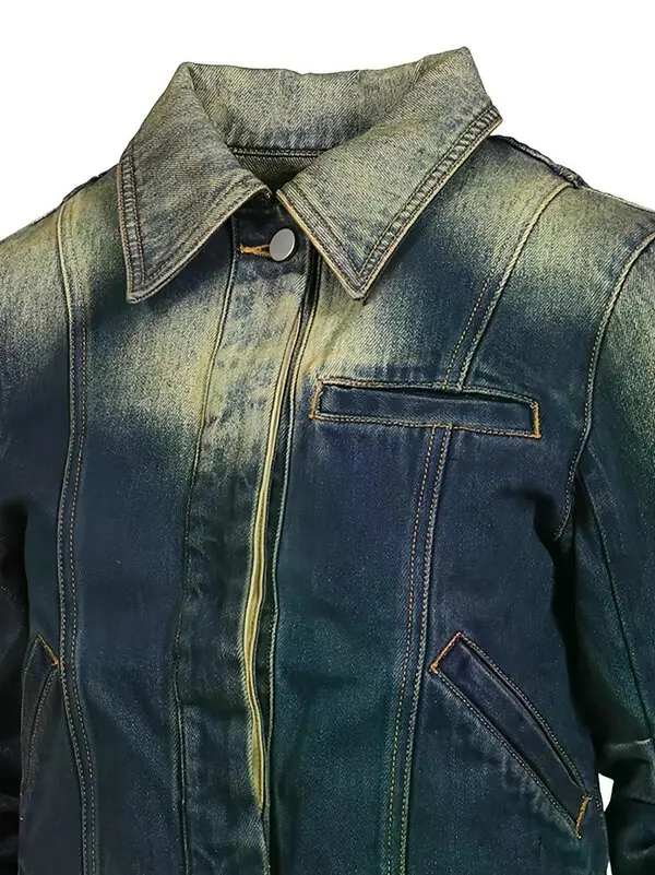 VIVAMUS Bleached Ruched-sleeve Denim Jacket