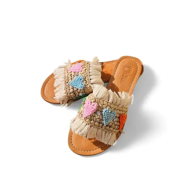 OHSUN Juno Embroidered Raffia And Leather Sandals
