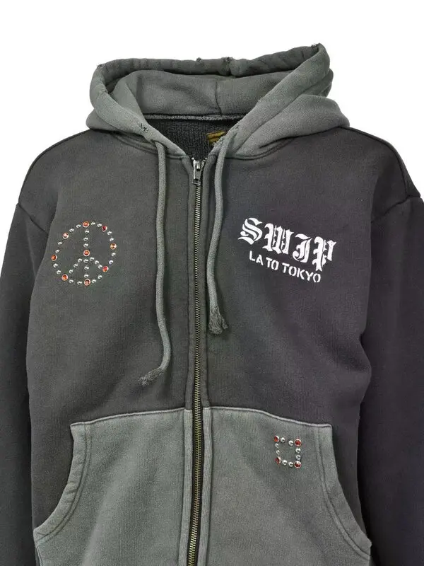 SWJP Stud-embellished Graphic-print Hoodie