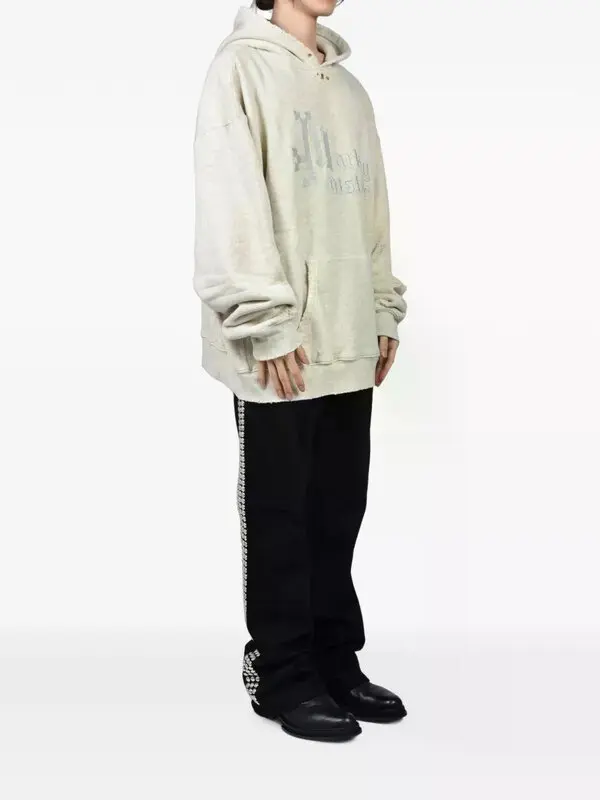 MARKING DISTANCE Logo-embroidered Distressed Hoodie