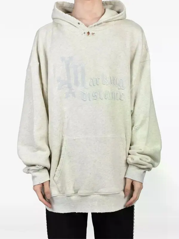 MARKING DISTANCE Logo-embroidered Distressed Hoodie